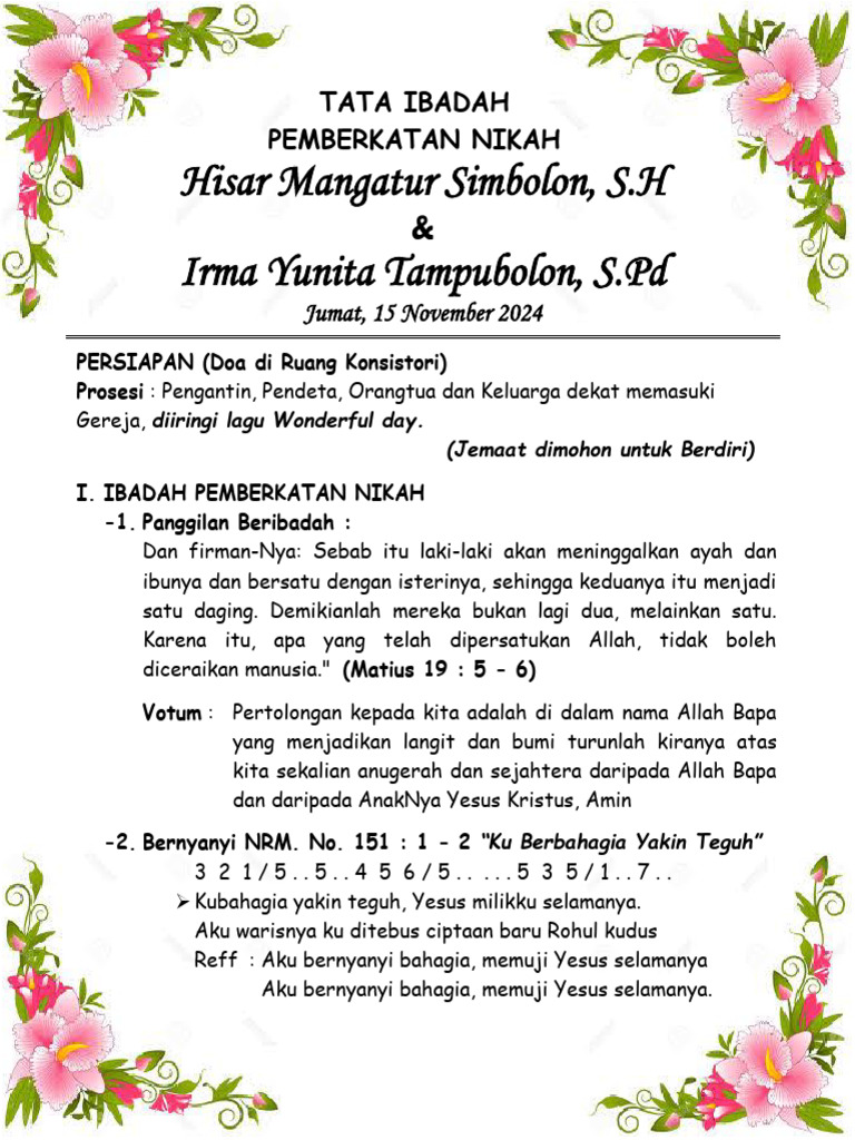 Acara Pemberkatan Nikah Hisar Simbolon | PDF