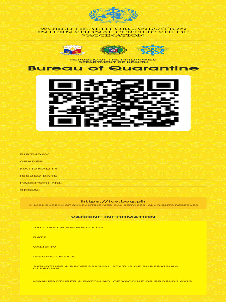 ICVP Yellow Fever Vaccination Record | PDF