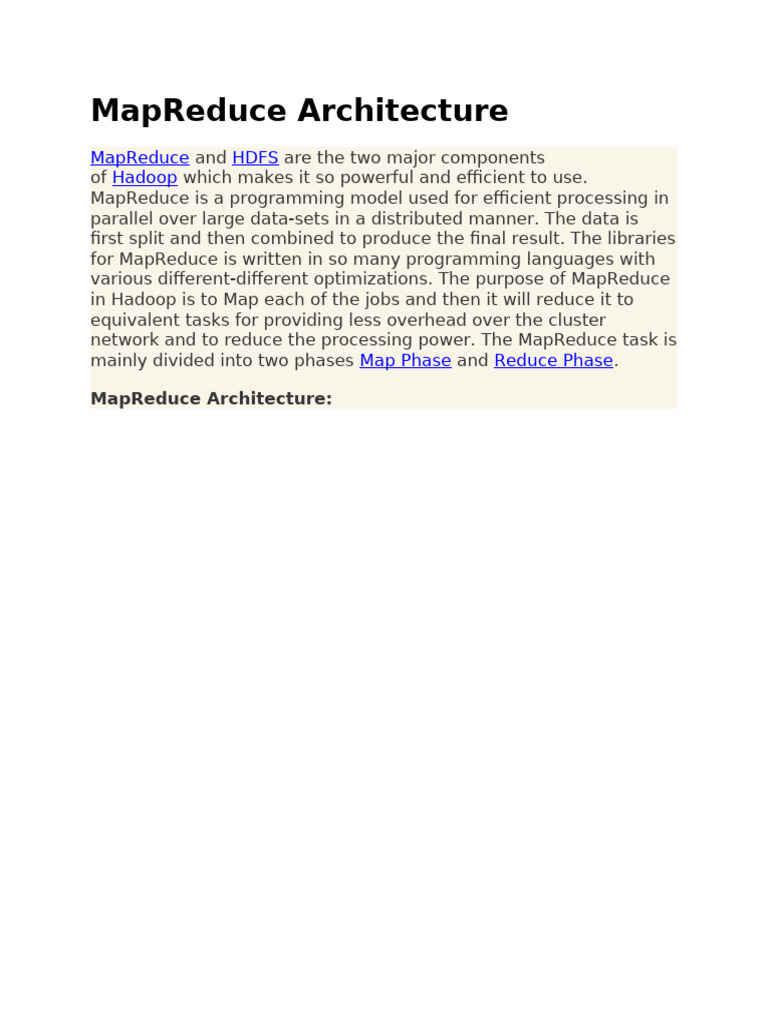 MapReduce Architecture | PDF | Map Reduce | Apache Hadoop MapReduce Architecture | PDF | Map Reduce | Apache Hadoop