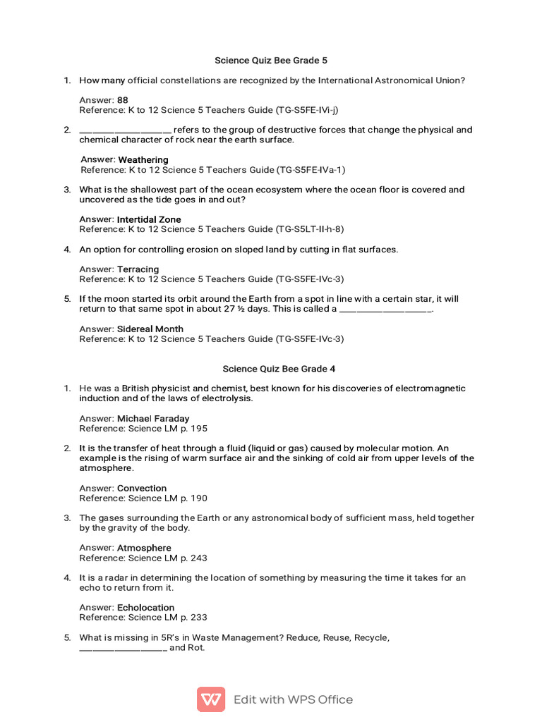 Science Quiz Bee 2019 Reviewer - Corrected | PDF | Nervous System | Neuron