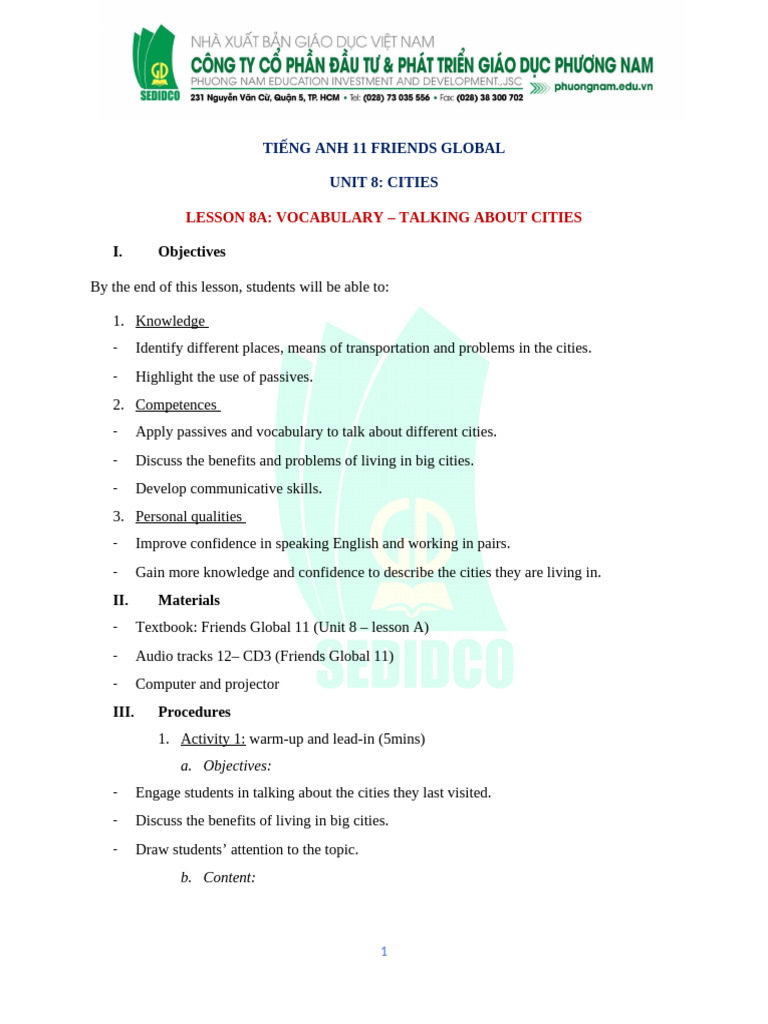 TA 11 FG - Kế hoạch bài dạy - Unit 8 - A | PDF | Human Communication ...