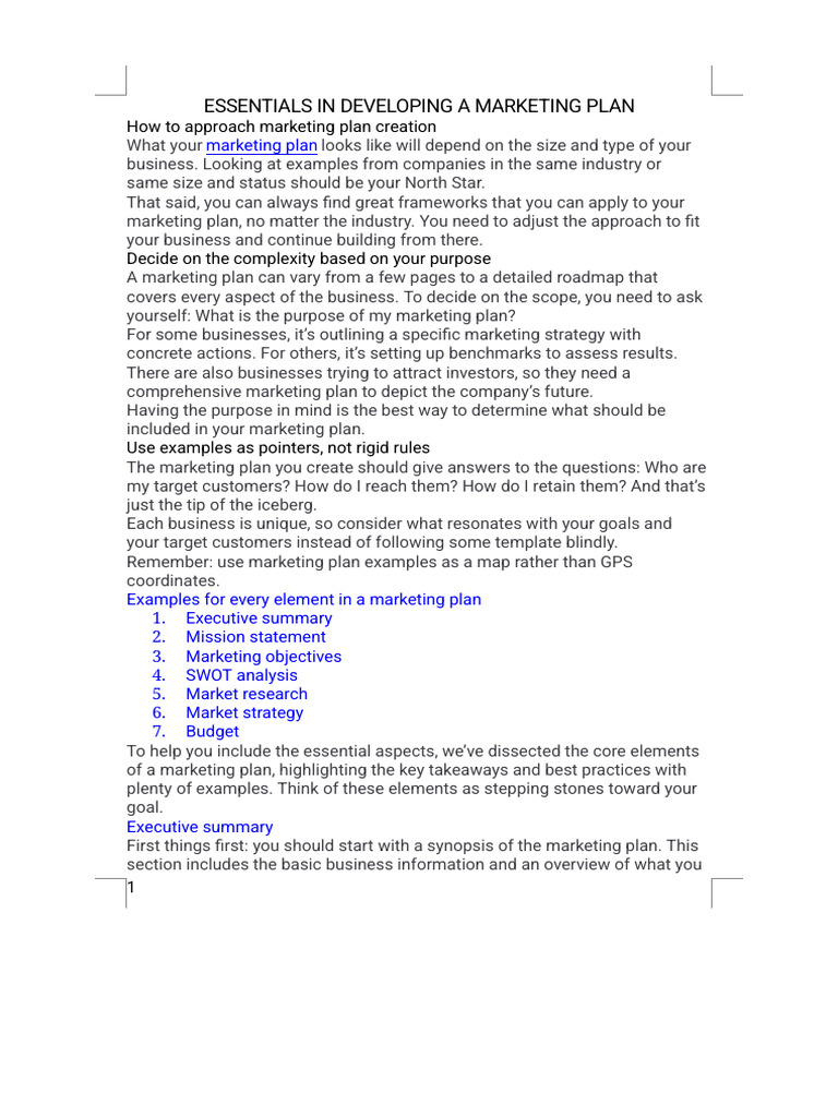 Essentials in Developing A Marketing Plan | PDF | Marketing | Marketing ...