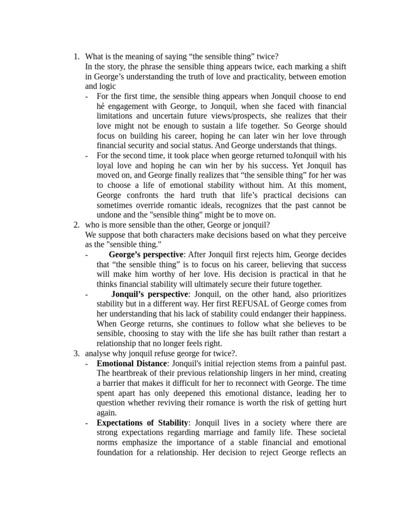 The Sensible Things - Lesson Ending Question | PDF | Love ...