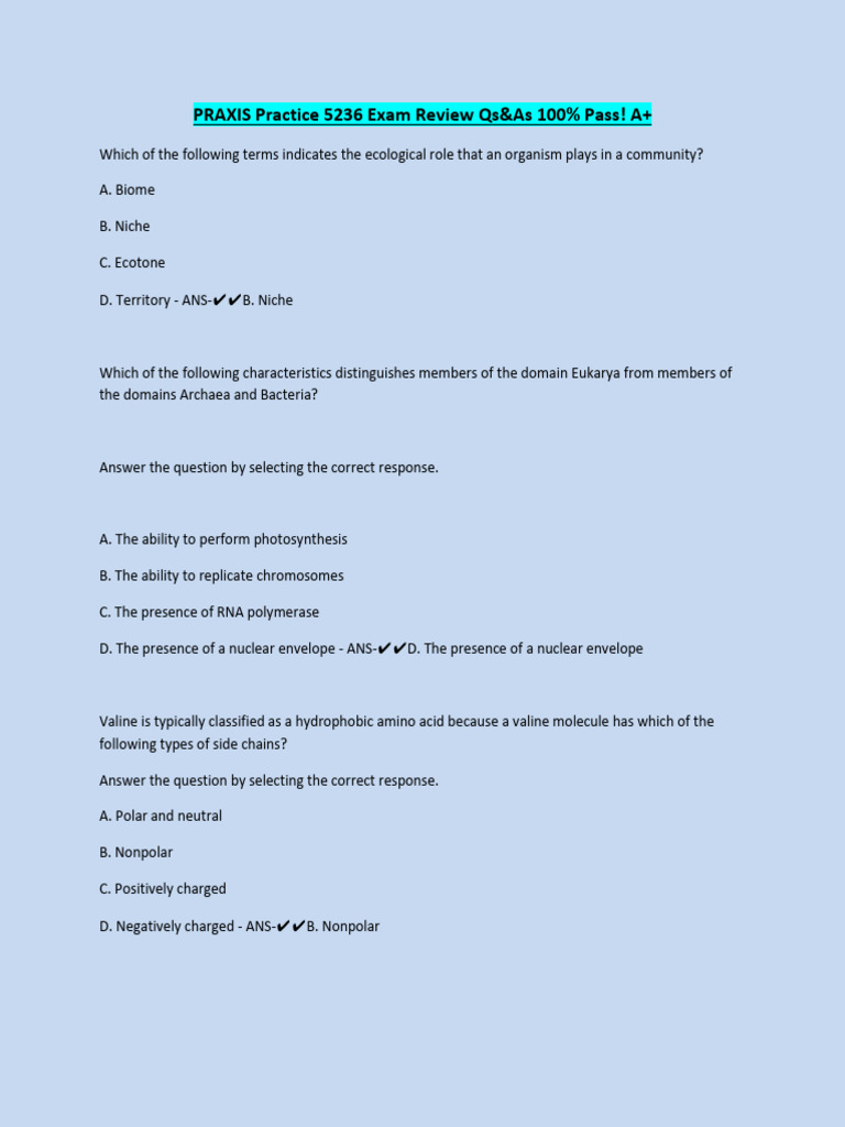 PRAXIS Practice 5236 Exam Review Qs&As 100% Pass! A+ | PDF | Meiosis ...