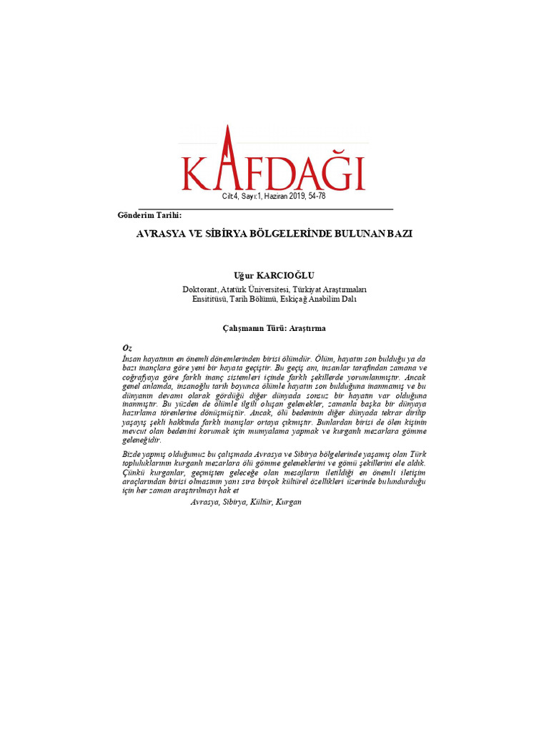 Avrasya Ve S B Rya B Lgeler Nde Bulunan Bazi Kurganlar (#655823 ...
