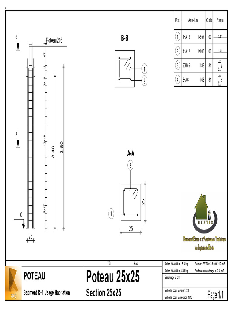 Ferraillage Poteau 25x25 en PDF | PDF | Maçonnerie | Secteur secondaire ...