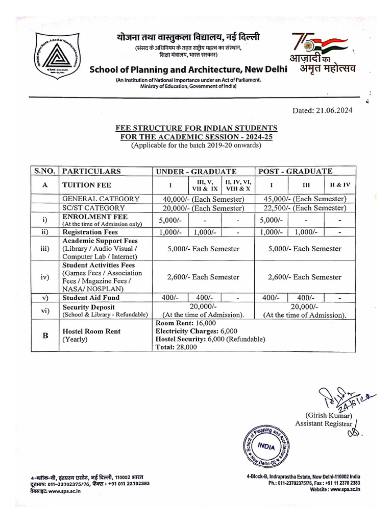 Fee Structure For The Academic Session 2024 25 | PDF