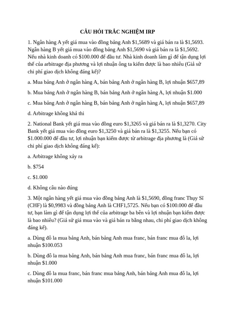 CÂU HỎI TRẮC NGHIỆM IRP | PDF