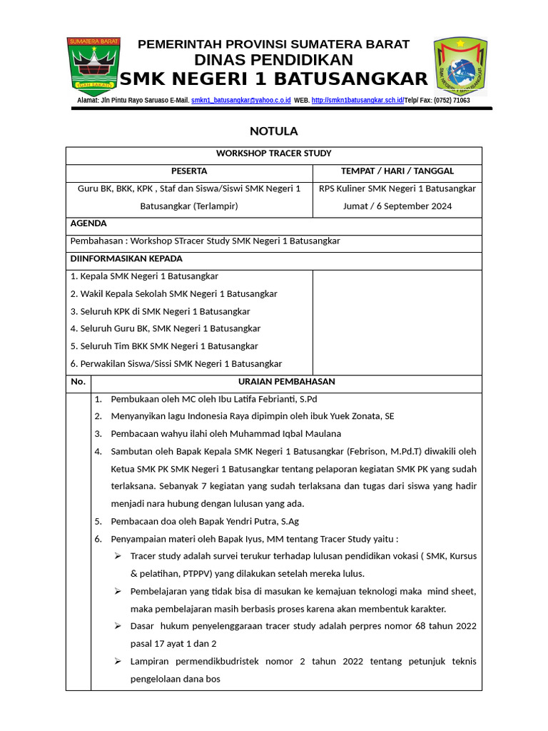 Notula Workshop Tracer Study | PDF | Sains & Matematika
