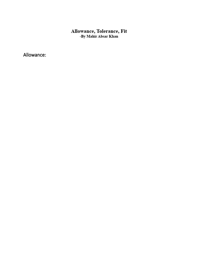 Allowance, Tollerance, Fit | PDF | Engineering Tolerance | Applied And ...