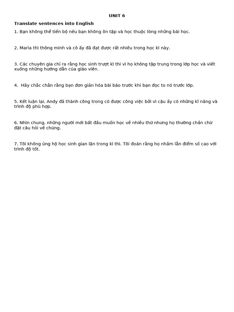 Translate Sentences Into English 6 | PDF