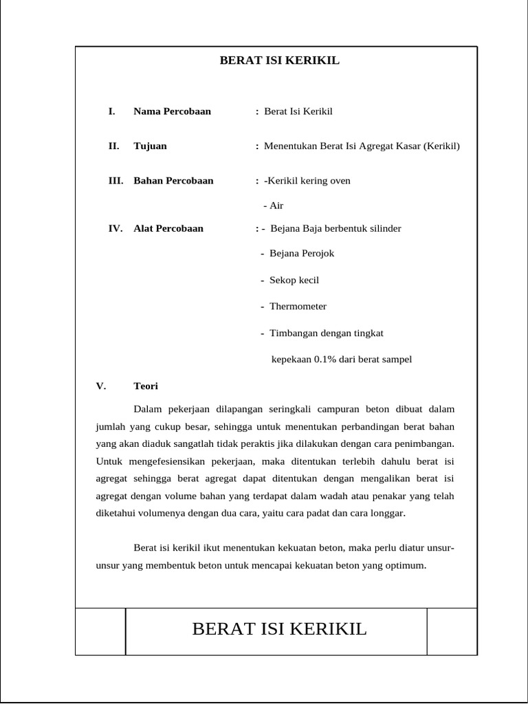 Penentuan Berat Isi Kerikil | PDF