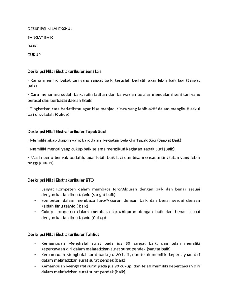 Deskripsi Nilai Ekskul | PDF