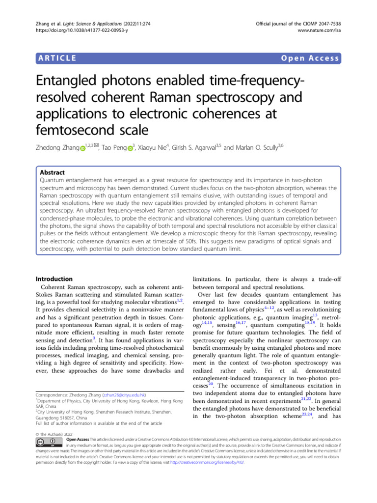 Entangled Photons Enabled Time-Frequency-Resolved Coherent Raman Spectroscopy and Applications ...