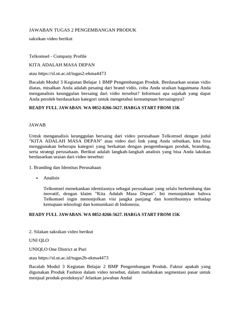 Jawaban Tugas 2 Pengembangan Produk | PDF | Bisnis