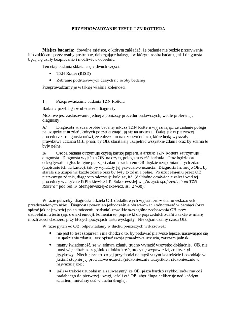 Przeprowadzanie Testu TZN Rottera | PDF