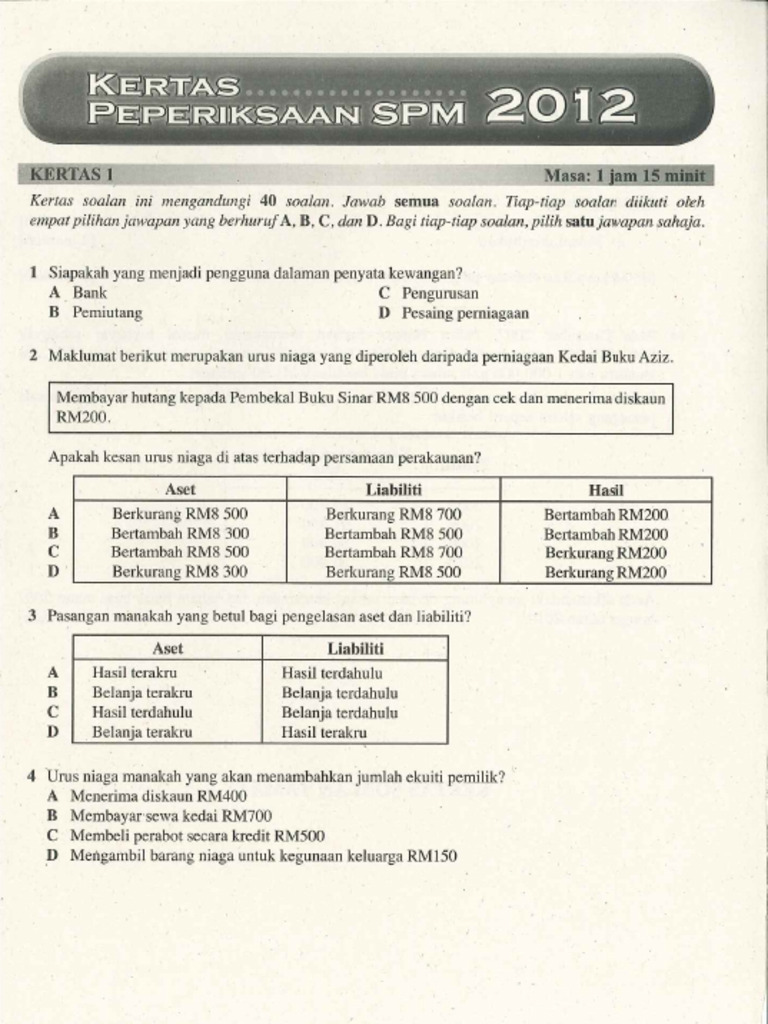 SPM Examination Paper 2012 | PDF