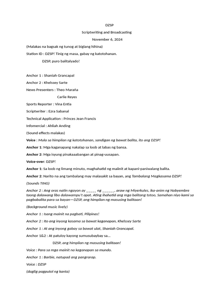 Radio Broadcasting Script DZSP | PDF
