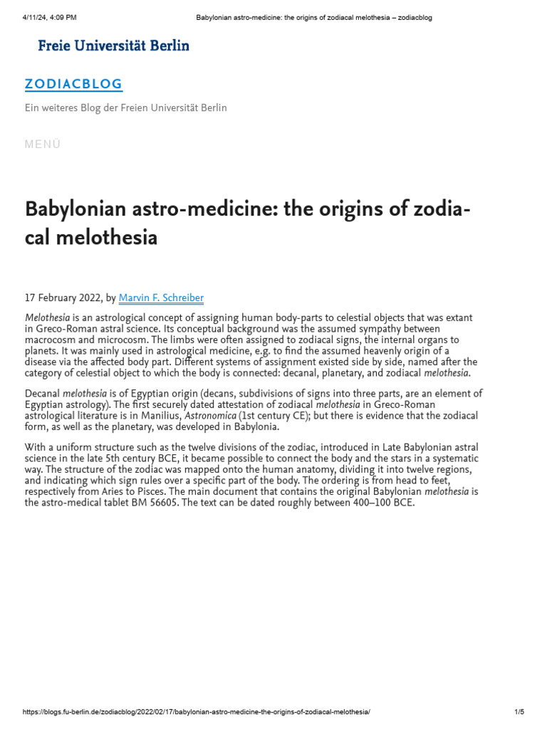 Marvin F. Schreiber - Babylonian Astro - Medicine. The Origins of ...