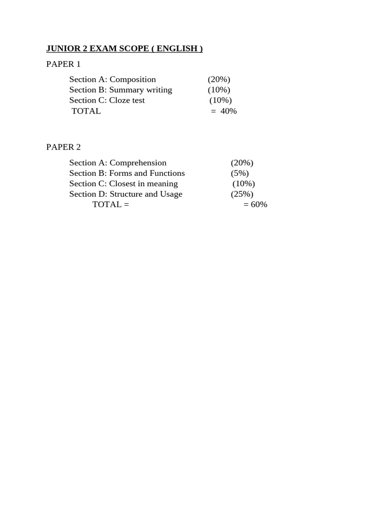 Junior 2 English Exam Scope | PDF