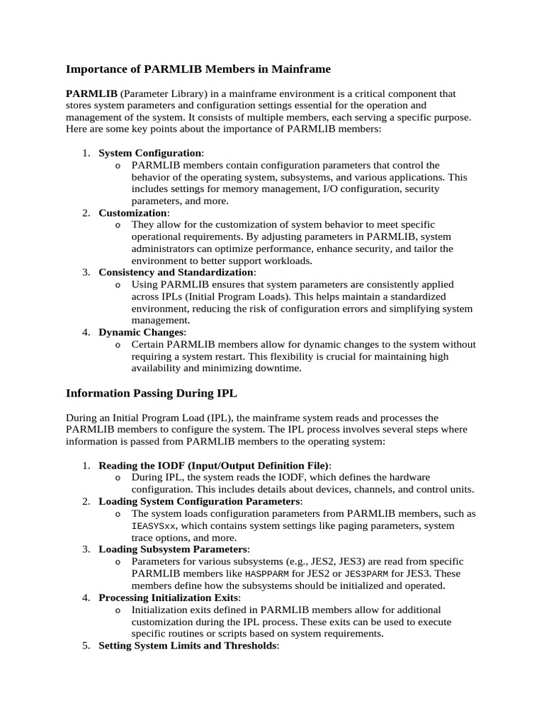 Role of PARMLIB Members in Mainframe | PDF | System | Booting