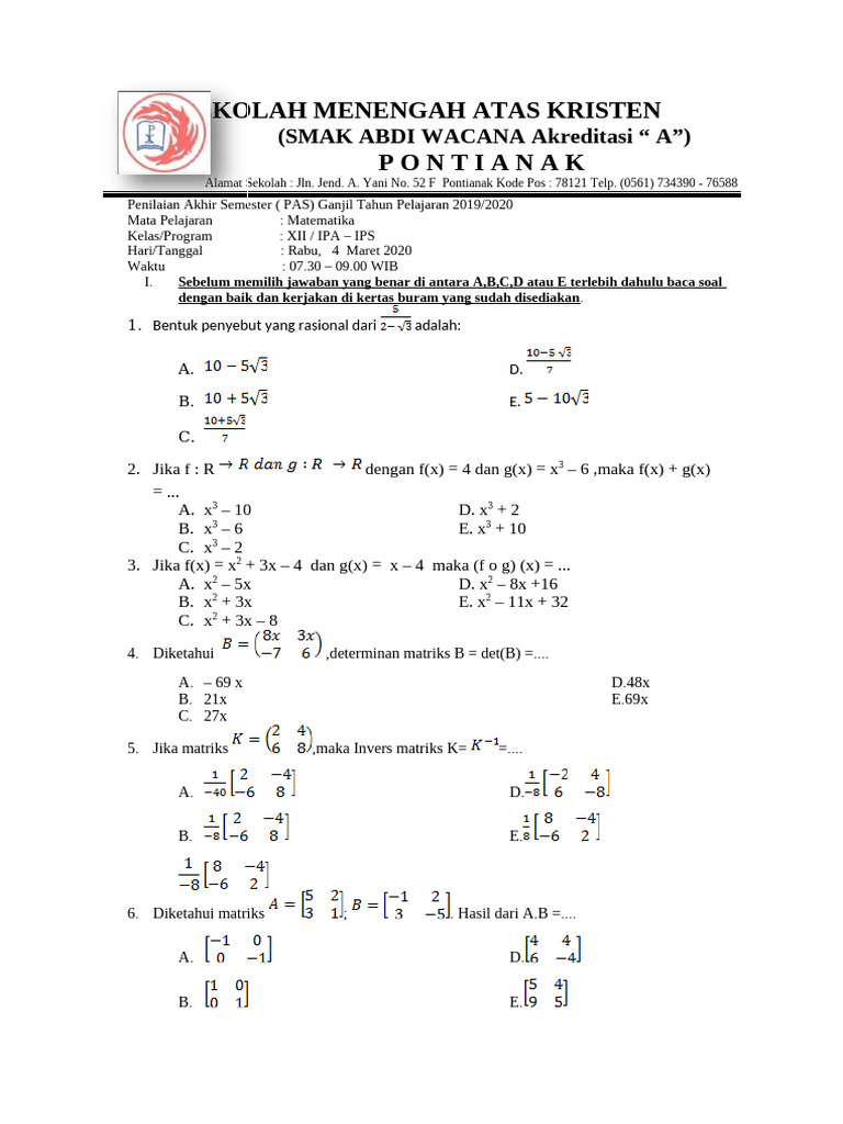 Soal PAS MTK XI JS | PDF