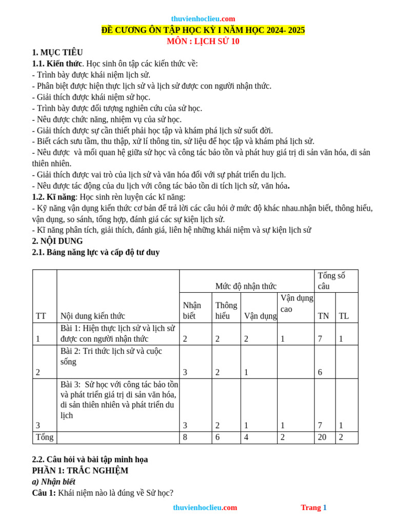 De Cuong On Tap Giua HK1 Lich Su 10 KNTT Nam Hoc 24 25 | PDF