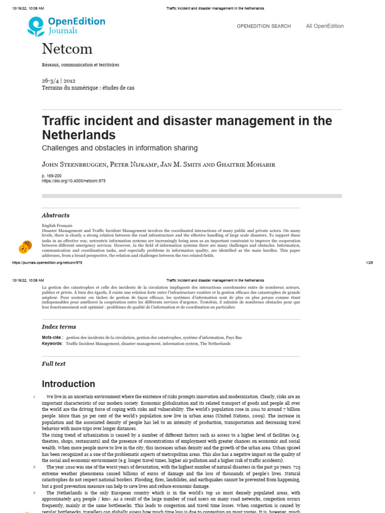 Traffic Incident and Disaster Management in The Netherlands | PDF ...