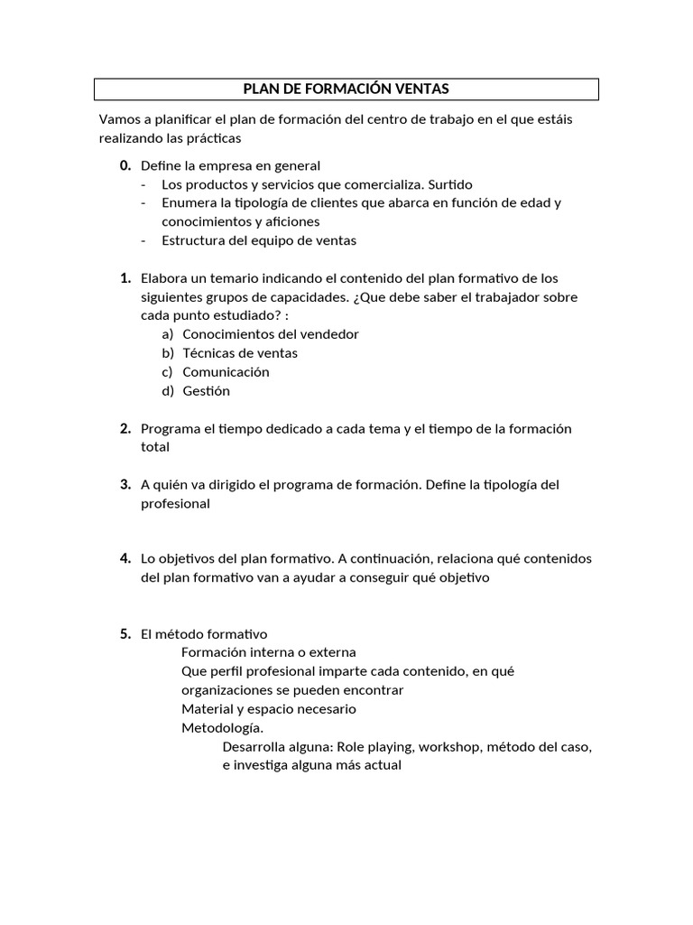 Práctica 1. Plan de Formación de Ventas | PDF