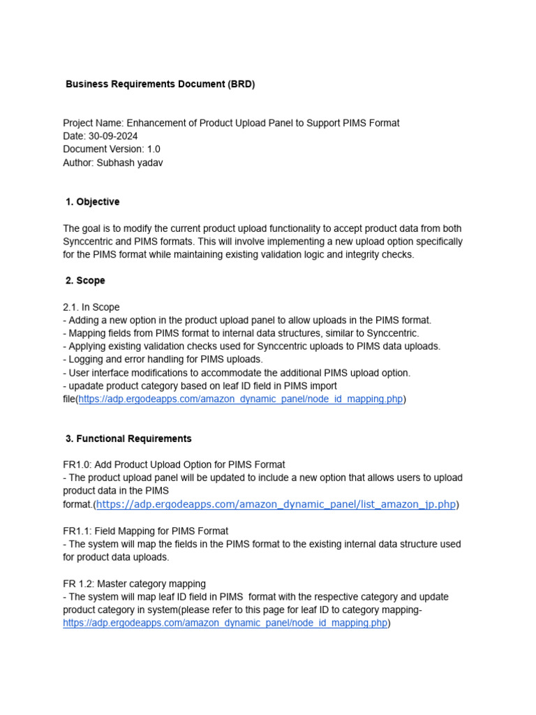 Enhance Product Upload for PIMS | PDF | Usability | Systems Engineering