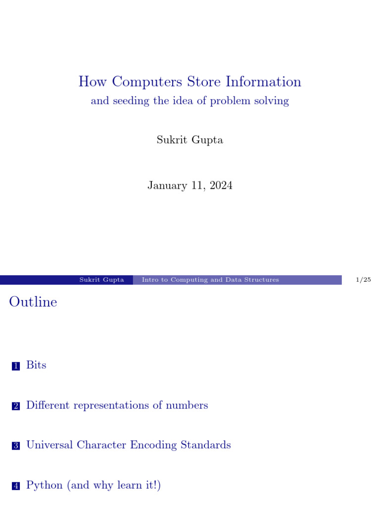 Lecture 1 2 Data Representation Handout Pdf Computing Arithmetic 0346