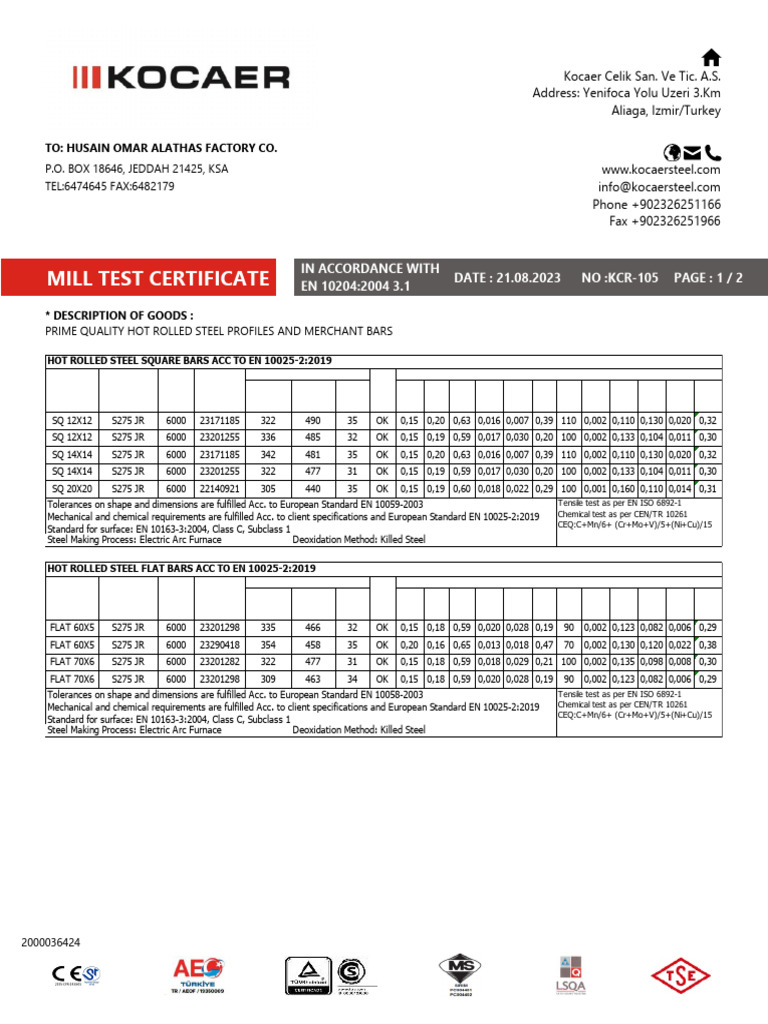 Mitwalli steel COC | PDF | Steel | Steelmaking