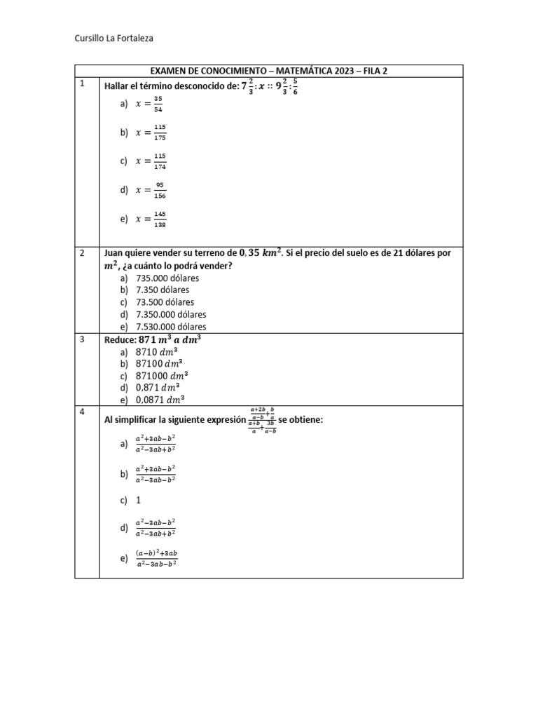 Recopilatorio de Matemática - 2023 - Fila 2 | PDF | Aritmética ...