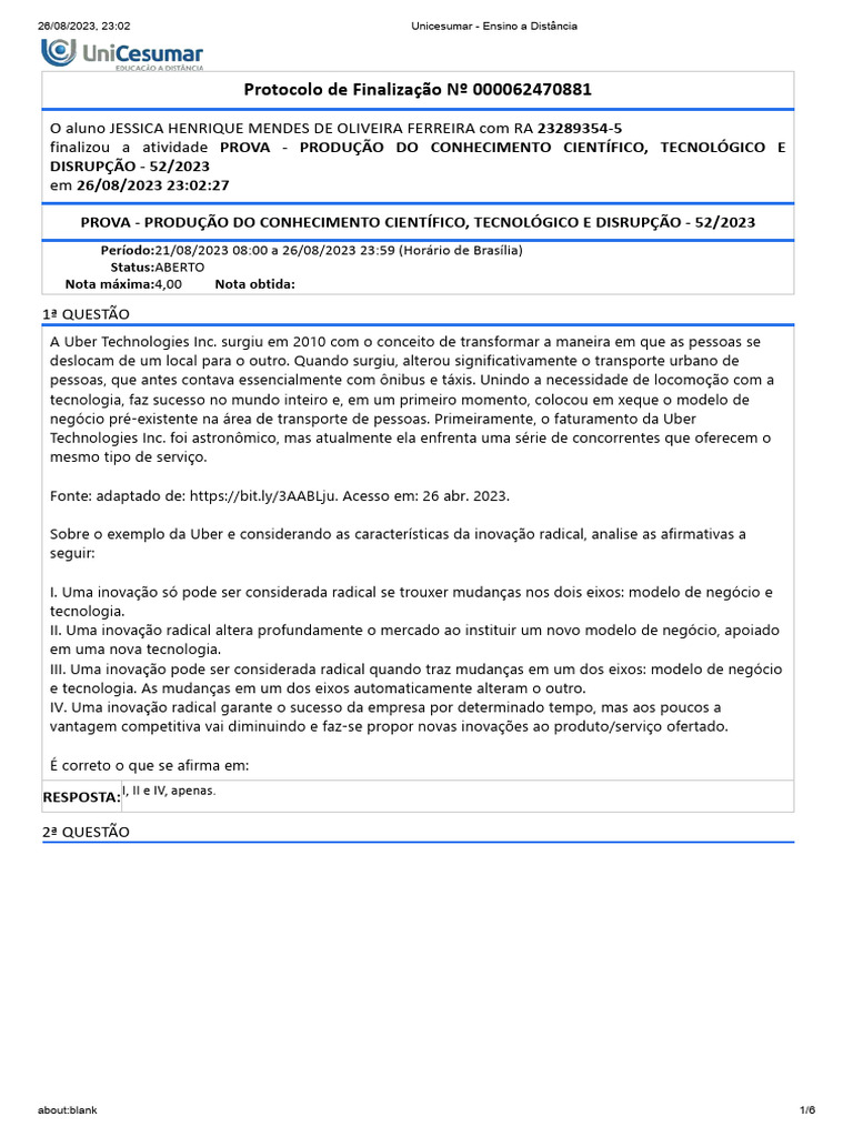 comprovante prova | PDF | Science | Aprendizado