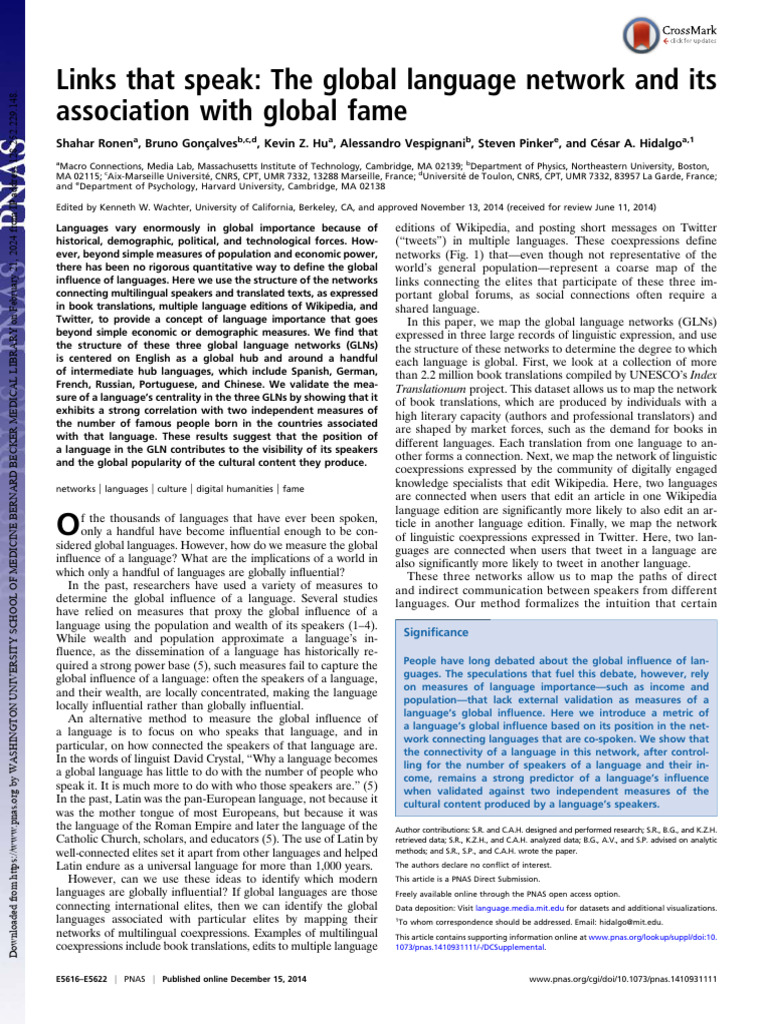 Ronen Et Al 2014 Links That Speak The Global Language Network and Its ...
