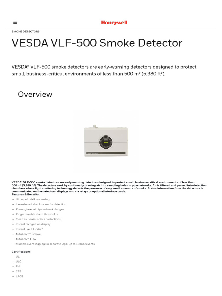 VESDA® VLF-500 Smoke Detector Monitors & Displays Controller Accessori ...