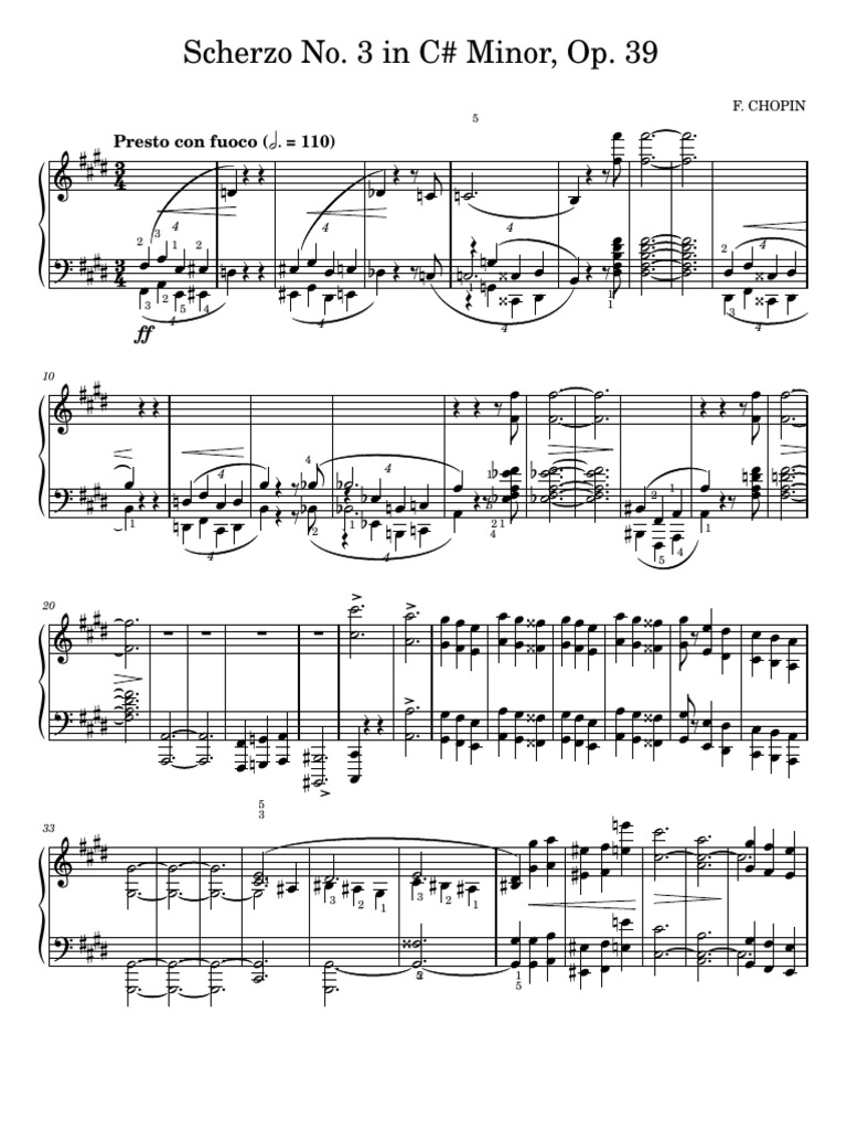 Scherzo No. 3 in C# Minor, Op. 39: Presto Con Fuoco ( 110) | PDF ...