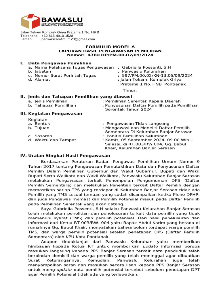 050924-Formulir Model A Pengawasan Pengumuman & Pencermatan DPS | PDF