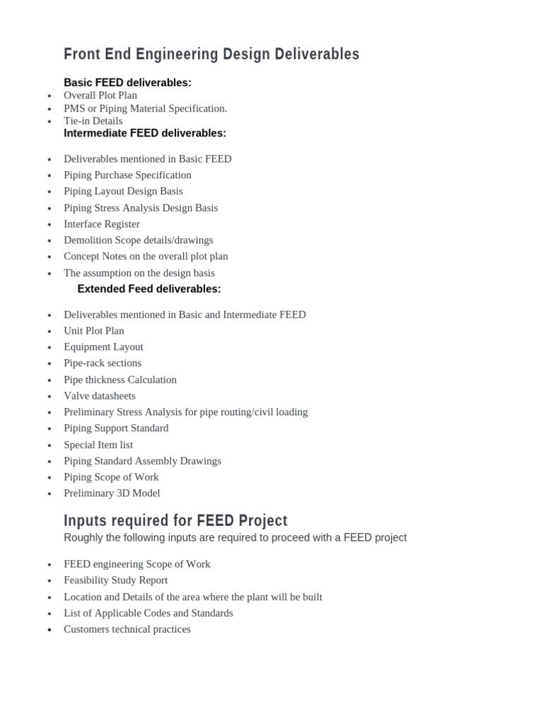 Basic FEED Deliverables | PDF