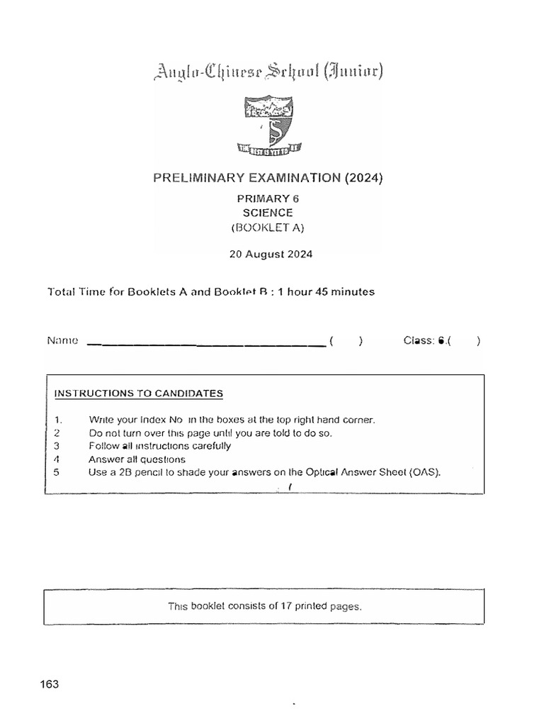 P6 Science Preliminary Exam 2024 | PDF