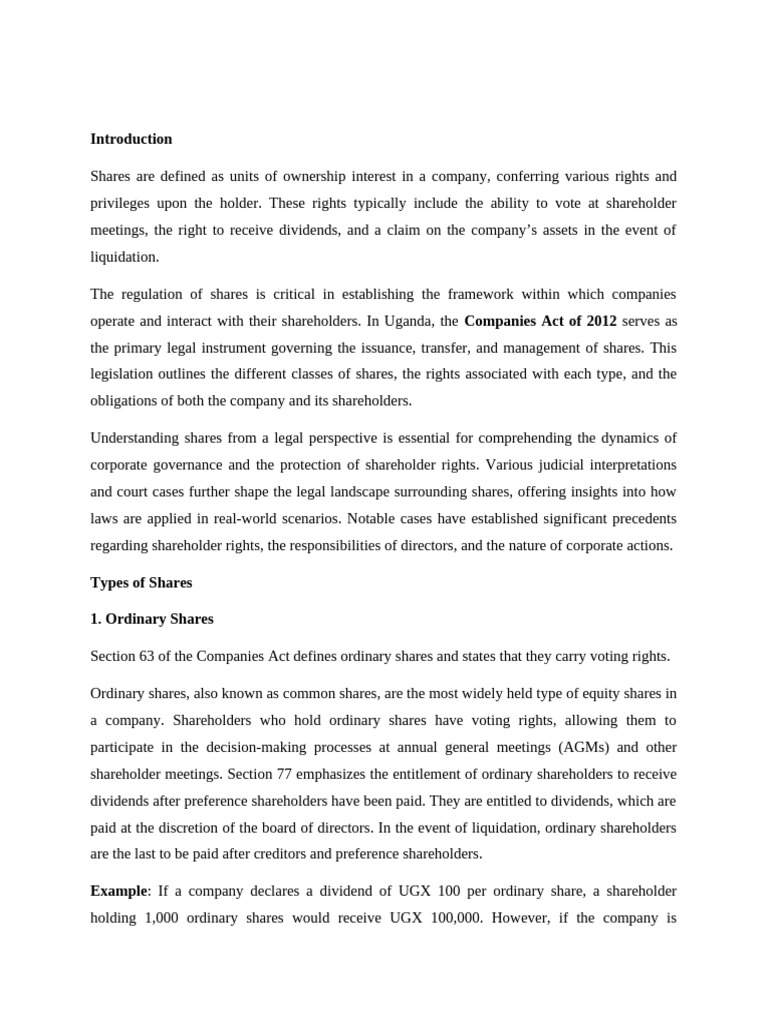 Types of Shares in Company Law | PDF | Preferred Stock | Stocks