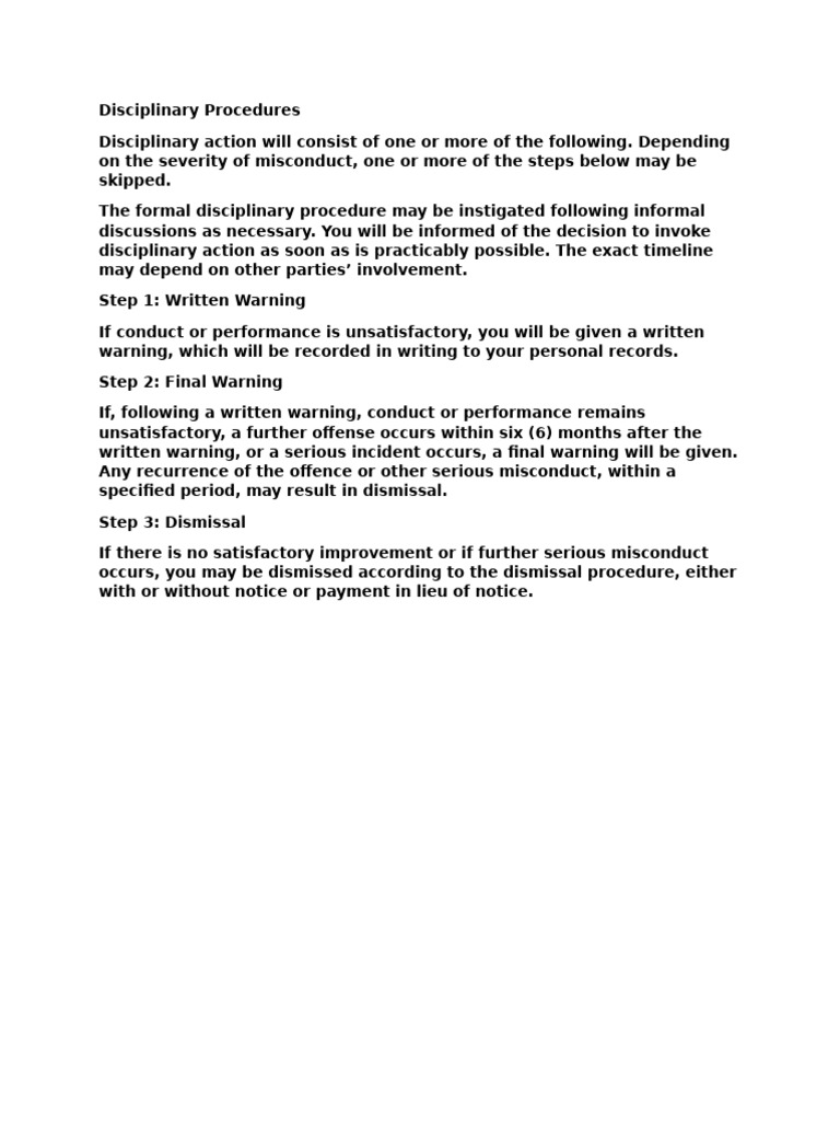 Disciplinary Procedures | PDF | Finance & Money Management