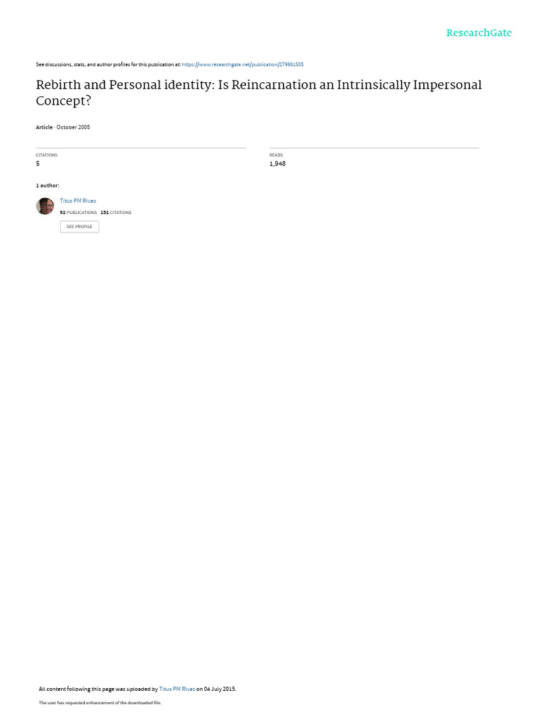 Rebirth and Personal Identity2 | PDF | Ātman (Hinduism) | Reincarnation