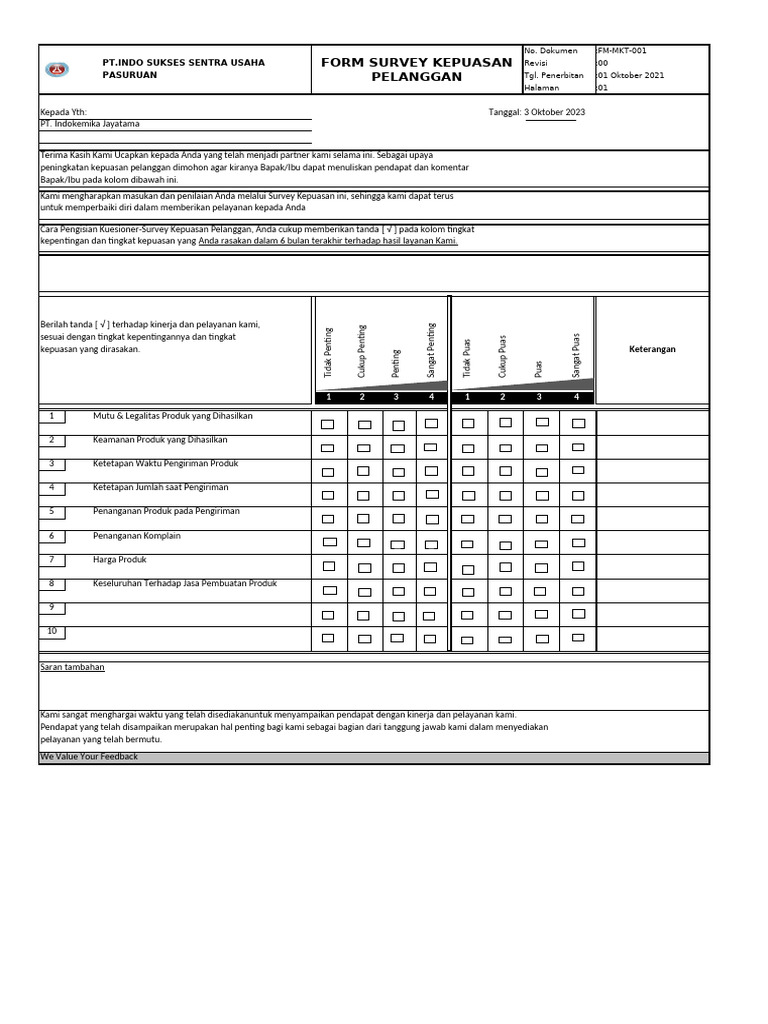 Form Survey Kepuasan Pelanggan - IKJ (C5) | PDF