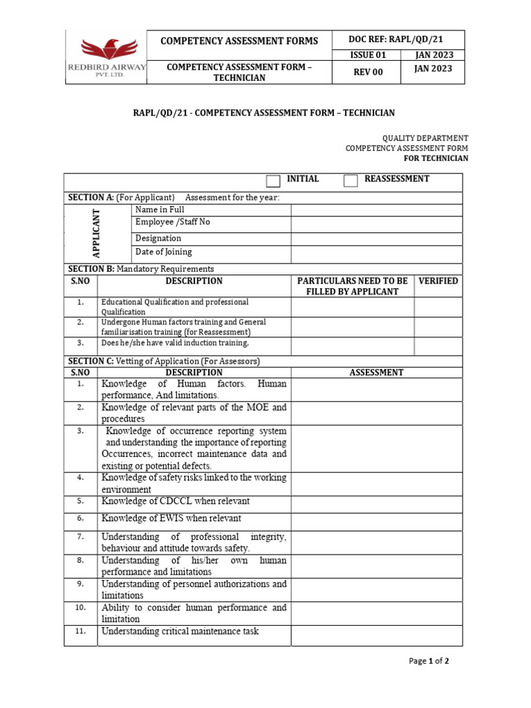 Technician Competency Assessment Form | PDF