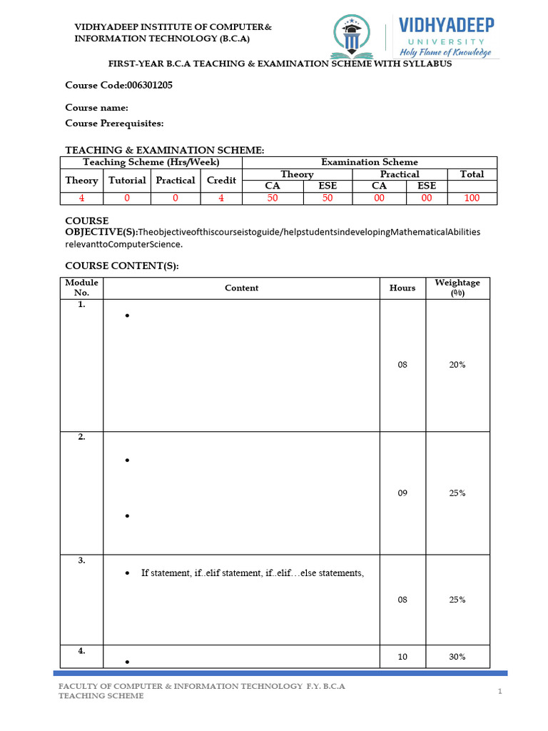 Fybca Sem 2 Ps Syllabus 006301205 Pdf Python Programming Language Boolean Data Type