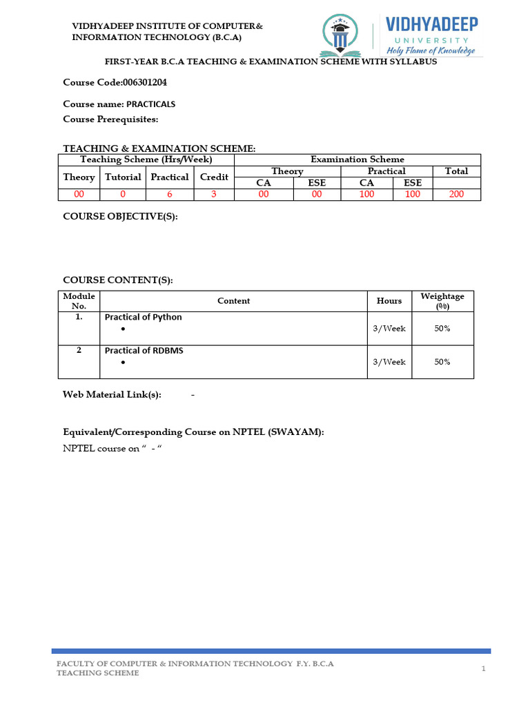 Fybca Practical Sem 2 - Syllabus-006301206 | PDF | Scheme (Programming Language) | Sql