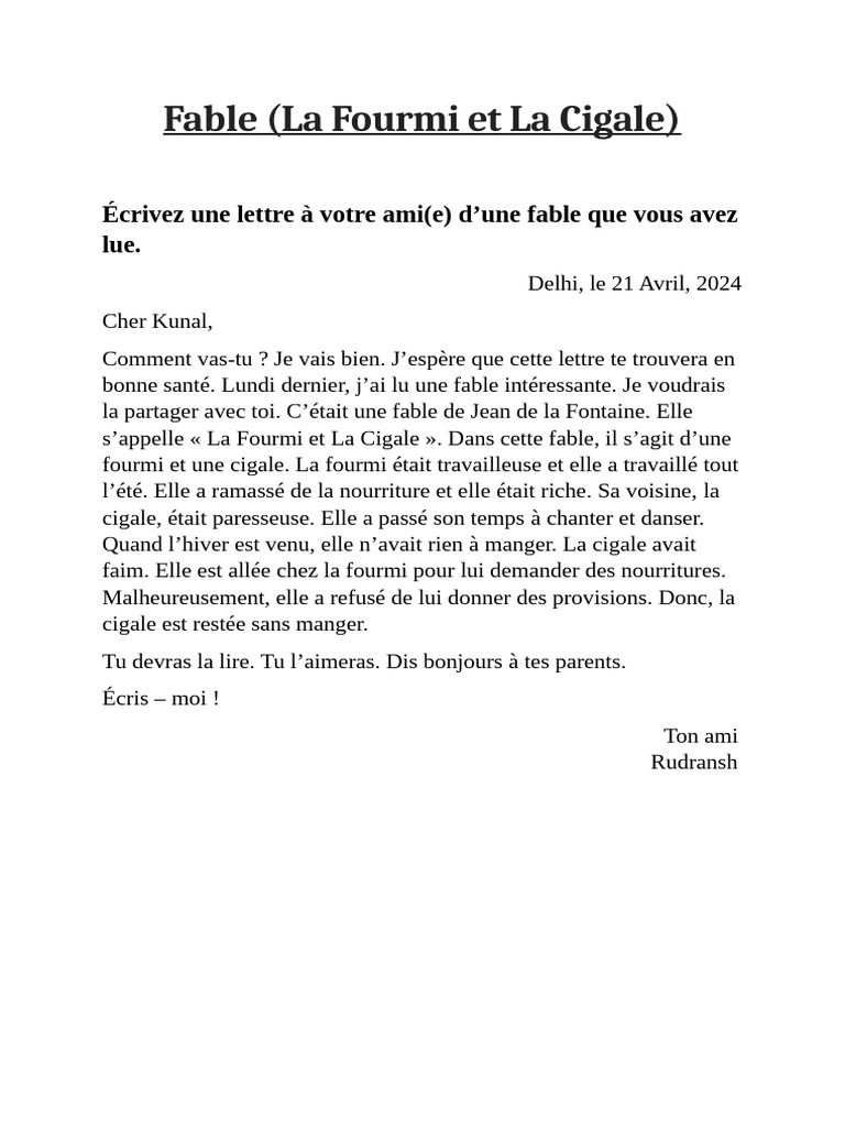 La Fourmi et La Cigale : Fable de La Fontaine | PDF | Fiction générale