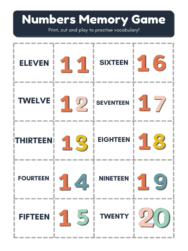 Colorful Numbers Memory Game Flashcards PDF | PDF