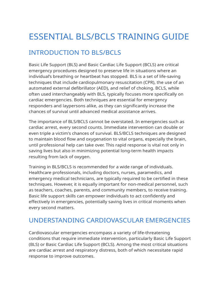Essential BLS - BCLS Training Guide | PDF | Cardiopulmonary Resuscitation | Cardiac Arrest